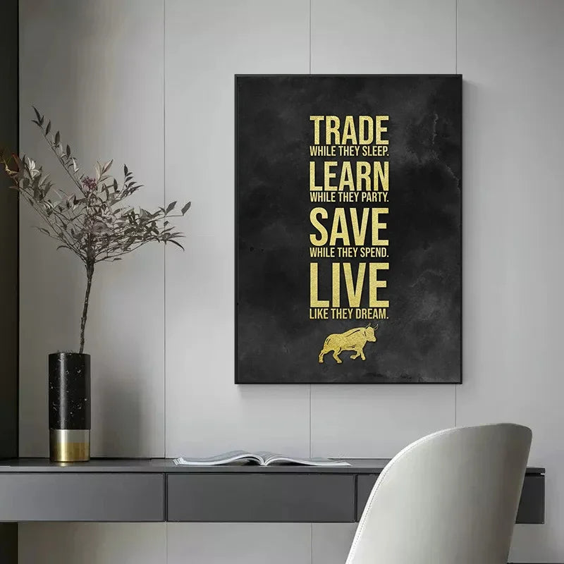 Black And Gold Motivational Stock Market Quotes Educational Trading Qu ...
