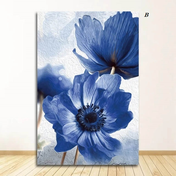 Blue Flowers Canvas Prints Nordic Poster Blue Watercolor Floral Wall A ...