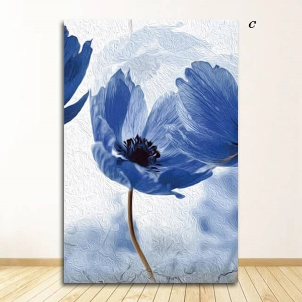 Blue Flowers Canvas Prints Nordic Poster Blue Watercolor Floral Wall A ...