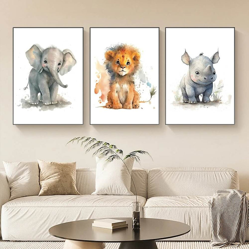 Cute Baby Animals Wall Art Watercolor Minimalist Canvas Prints Lion Ti ...