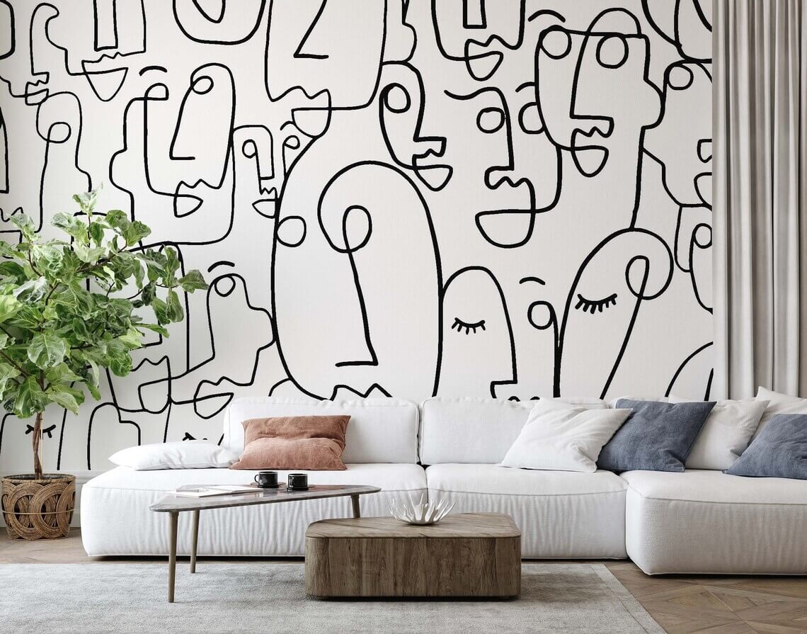 Buy Large Face Drawing Mural Wallpaper (SqM) at 20% off – DIVEROS