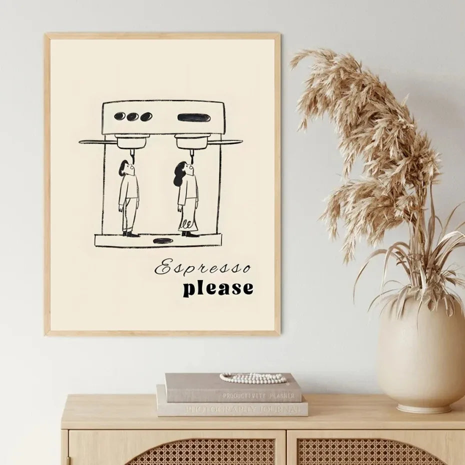 Minimalist Abstract Line Art Coffee Drink Black White Wall Art Canvas ...