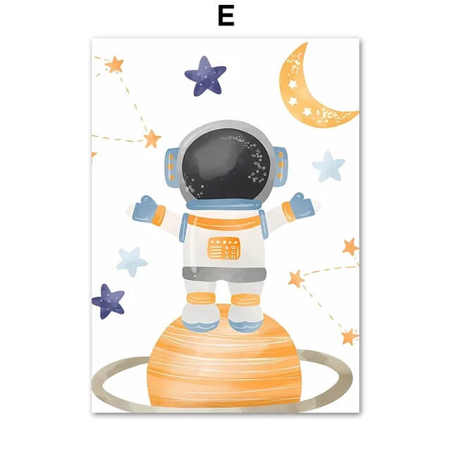 Rocket Astronauts Planet Outer Space Custom Name Wall Art Minimalist C ...