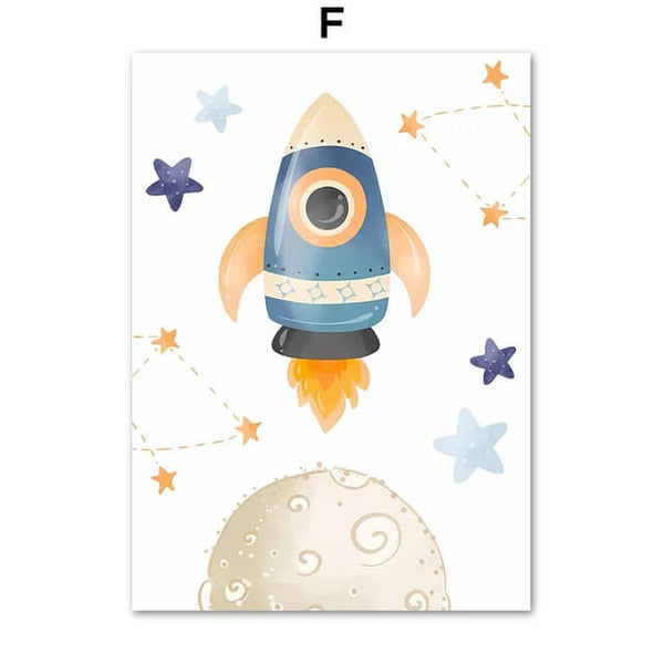 Rocket Astronauts Planet Outer Space Custom Name Wall Art Minimalist C ...