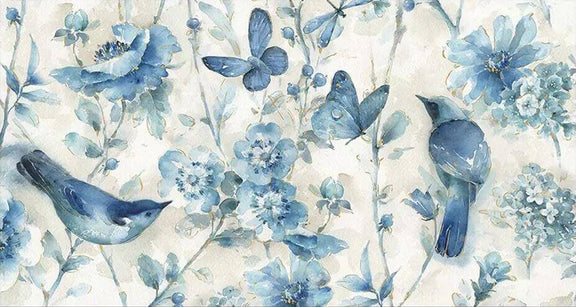 Buy Watercolor Blue Flowers and Birds Mural Wallpaper (SqM) at 20% off ...
