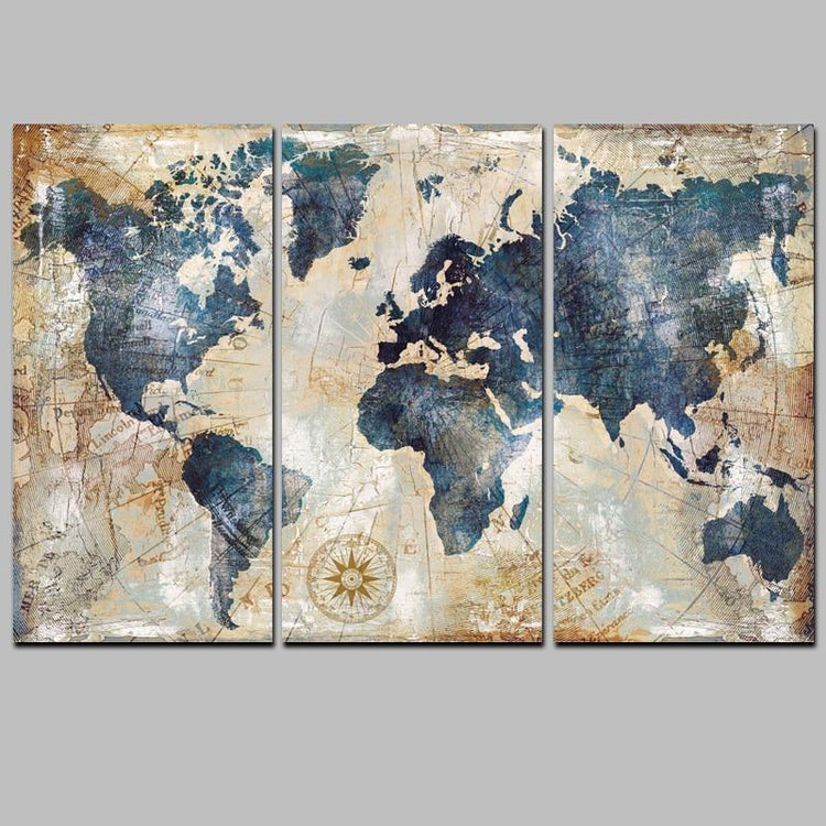 Buy 3 Panel Blue World Map Painting Posters at 40% off – DIVEROS
