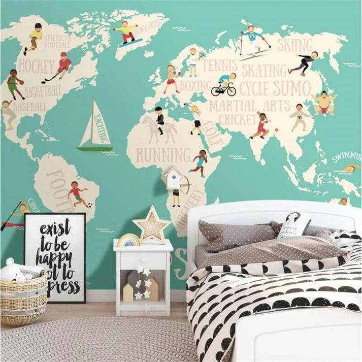 Buy Cartoon World Map Sports Mural Wallpaper (SqM) at 20% off – DIVEROS