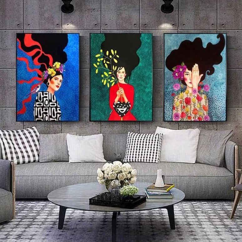 Vintage Flower Girl Canvas Print | Abstract Fashion Woman Poster For L ...